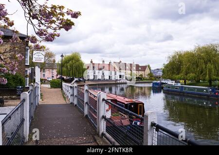 Cottages and barges in springtime looking towards the Cutter Inn ...