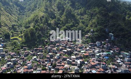 Aerial view of Bontoc, capital of the province of Mountain Province ...