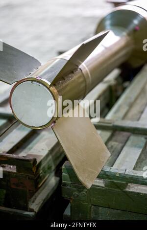 Close-up of mortars and shells in a military summer camp Stock Photo ...