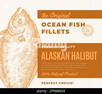 Premium Quality Pacific Halibut. Abstract Vector Food Packaging Design ...