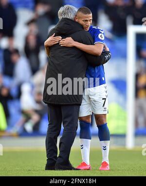 Everton manager Carlo Ancelotti celebrates to the Everton fans during ...