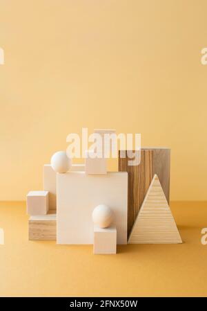 colorful geometric shapes, wooden figures on a white background Stock ...