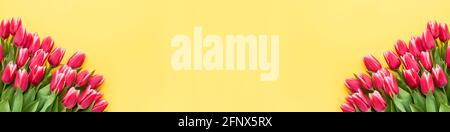 Bright pink tulips bouquet on a marble background. Mothers Day ...