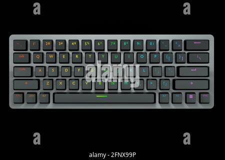 Black computer keyboard with rgb colors isolated on yellow background ...