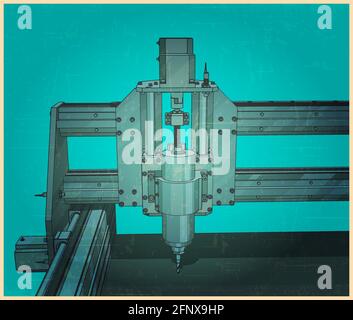 Stylized vector illustrations of automated CNC machine for 3D carving isometric drawings Stock ...