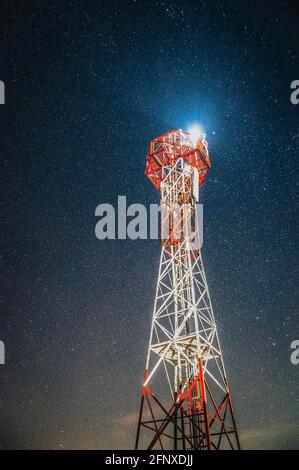 tv tower at night with lights and stars iconic low angle view Stock ...