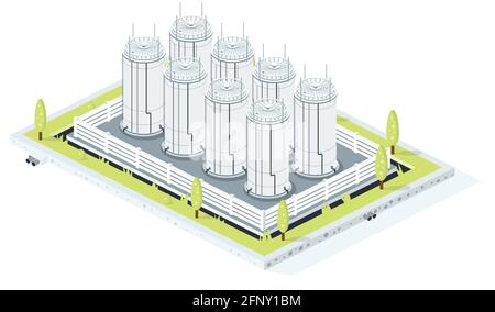 Isometric Storage of Gasoline, Crude Oil or Diesel. Tank Farm Isolated ...
