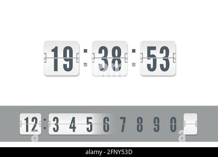 Flip countdown timer font with shadows isolated on transparent background. Vector illustration ...