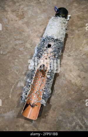 A previously cut free 'lock-on' device, used by protesters to link arms ...