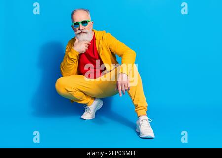 Full body photo of trend beard guy look telephone wear t-shirt jeans ...