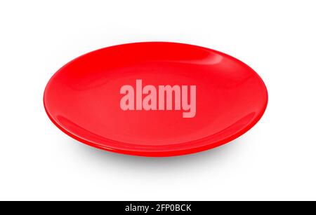 empty red plate isolated on a white background Stock Photo - Alamy