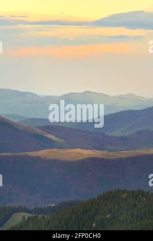 Spring Landscape With Fogy Mountains, Ciucas, Transylvania, Romania ...