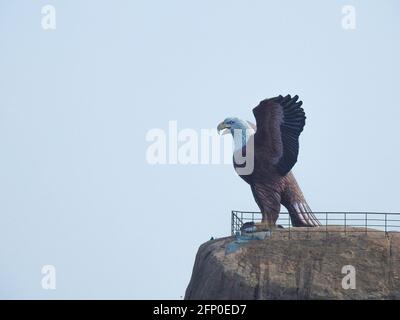 Side view of the huge statue of the bald eagle with its opened wings on ...