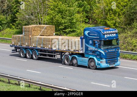 Loane Transport Ltd. Scania lorry on the M40 motorway, Warwickshire, UK ...