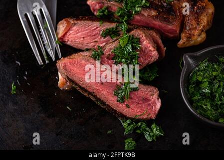 Grilled marbled rib eye steak Stock Photo - Alamy