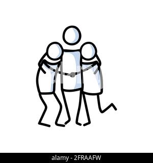 Drawn stick figure of 2 friends hugging. Support of young people ...