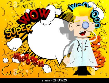 Funny cartoon doctor holding binoculars in his hand. Vector ...