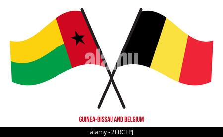 Guinea-Bissau flag and Belgium flag waving together on blue sky, two ...