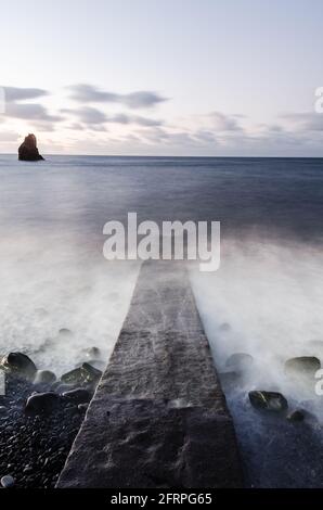 Stone jetty leading into the sea, Madeira Stock Photo - Alamy