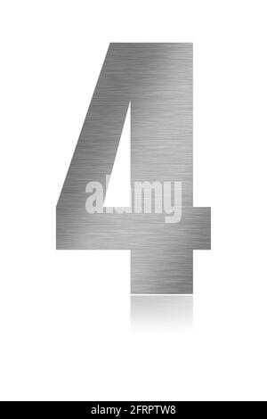 Gray brushed metal number four 4 isolated on white background. 3D ...