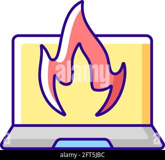 Computer Fire isolated. burning Computer. data processor Vector Stock ...