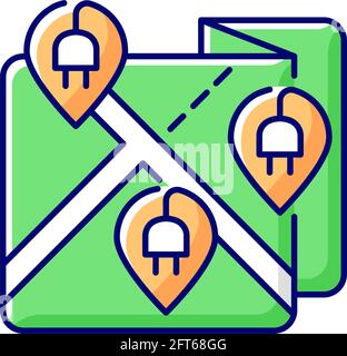EV charging stations map or network isolated color icon. Vector ...