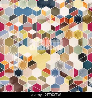 Seamless pattern of hexagons in random colors in watercolor Stock Photo ...