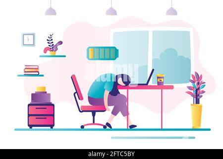 Stress, overwork, working burnout concept. Unhappy tired stressed ...