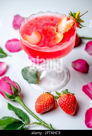Valentine's Day cocktail with red fruit hearts, selective focus Stock ...