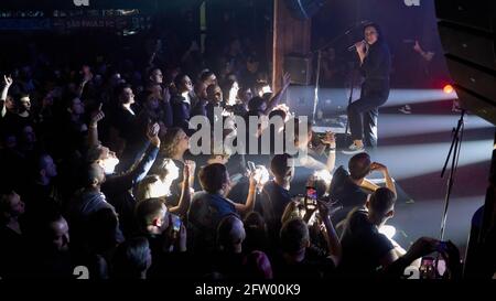 Moscow, Russia. 08th May, 2021. Louna Rock band performs on stage ...