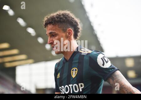 BURNLEY, UK. MAY 15TH Rodrigo Moreno of Leeds United is challenged by ...