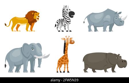 Set of african animals side view. Wildlife inhabitants in cartoon style ...