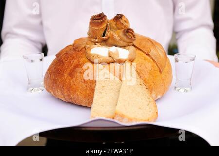 wedding, celebration, feast, traditional bread, greeting, newlyweds ...