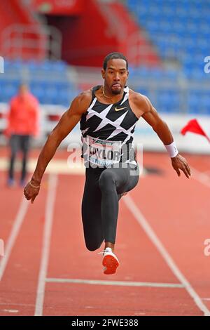 Christian Taylor of the USA competes in triple jump at the Golden Spike ...