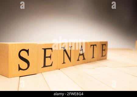 The word Senate was created from wooden cubes. Government and ...
