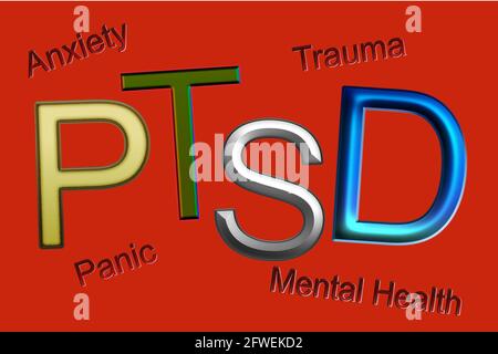PTSD and post traumatic stress disorder - text and cracks as metaphor of mental pain, harm and ...