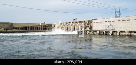 The fish ladder and spillway at the Ice Harbor Dam on the Snake River ...
