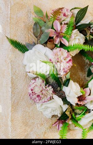 Lovely green fern plants hanging over a ledge on a beautiful sunny ...