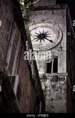 Romanesque tower with the town clock, 15th century, Split, Croatia ...
