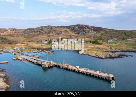 Aerial view of Scalasaig, Isle of Colonsay, Inner Hebrides, Scotland ...