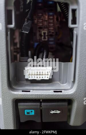 ODB II port of an electric car Stock Photo - Alamy