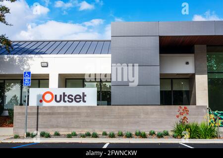 Outset sign logo on company headquarters. Outset Medical, Inc. develops ...