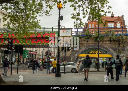 Brixton, London: May 2021: Brixton Road street scene, major high street ...