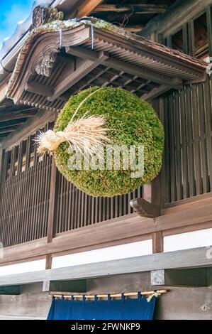 Traditional sake shop with cedar ball sign and shop entry curtain in ...