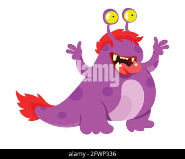 Funny cartoon pink fat monster. Vector illustration of cute monster ...