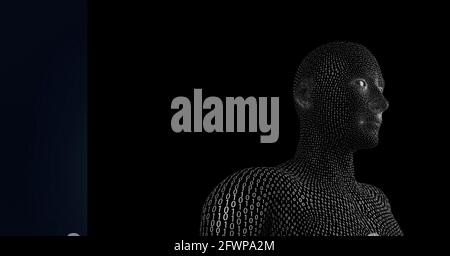 Composition of human bust formed with binary coding and financial data processing Stock Photo ...