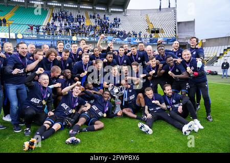 BRUGGE, BELGIUM - MAY 23: Team of Club Brugge receiving the Jupiler Pro ...