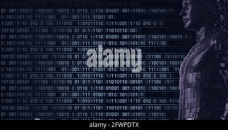 Composition of human bust formed with binary coding and financial data ...