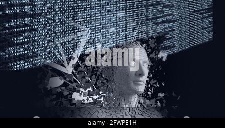 Composition of binary coding and exploding human bust Stock Photo - Alamy