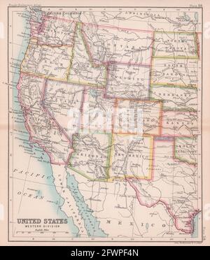 United States Western Division. USA. BARTHOLOMEW 1898 old antique map ...